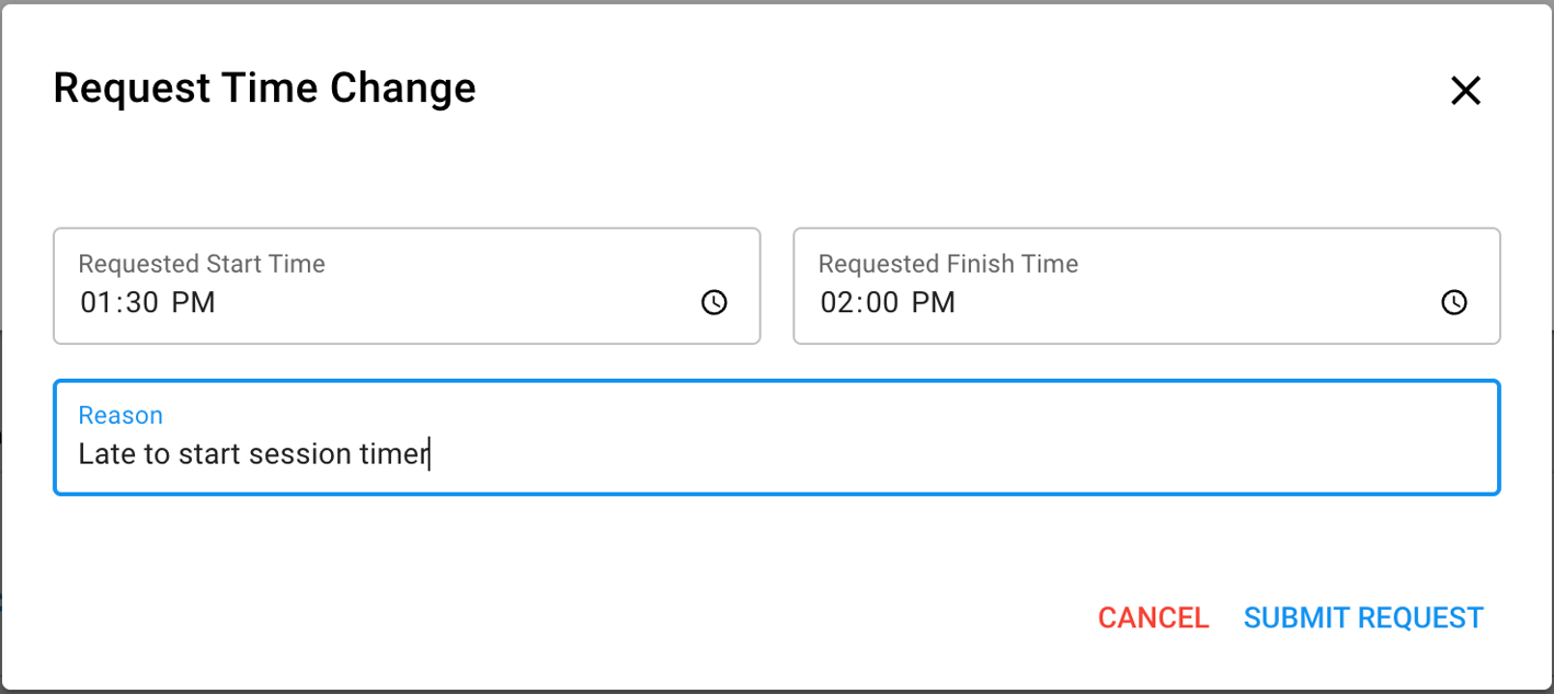 Activity Time Change Requests: Requesting a Time Change on a Session Note