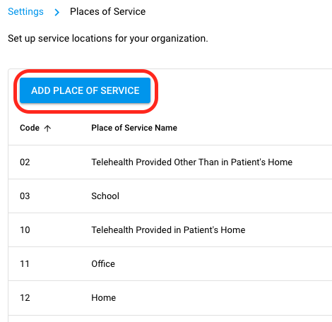 Scheduling Set Up: Places of Service