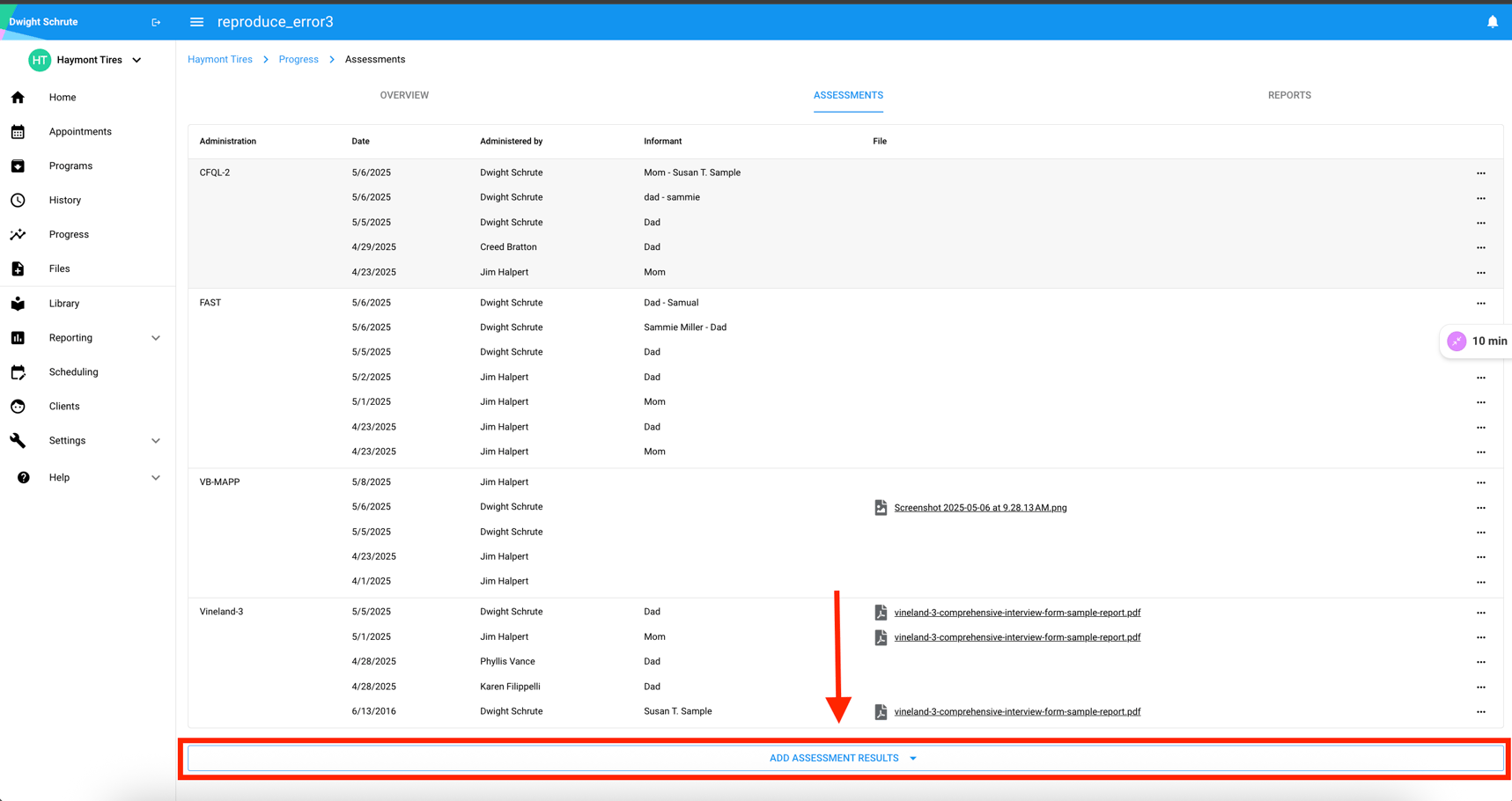 Assessment Results: Manual Entry Tool