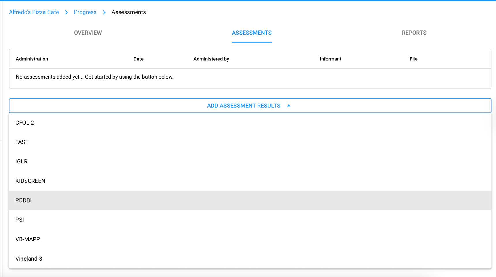 Assessment Results: Manual Entry Tool